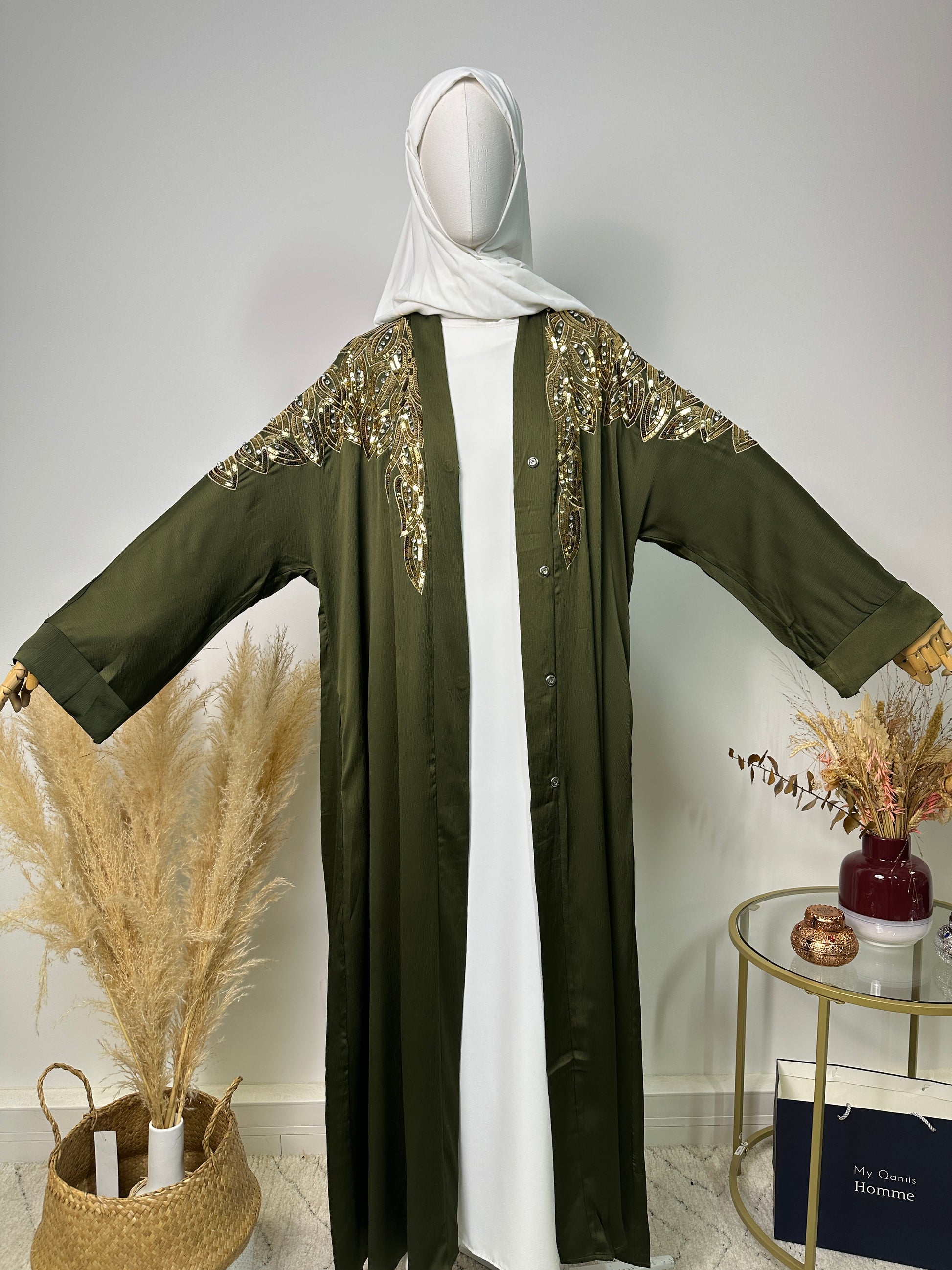Abaya Kimono Amani - Luxury Collection - Abaya haut de gamme - Kaki ...