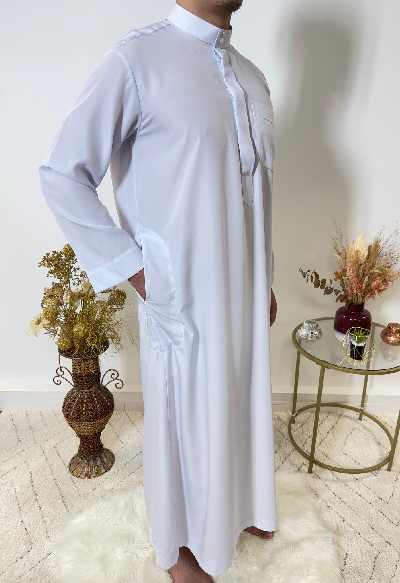 White Saudi Qamis with Mao Collar - Solid Color - Men's Qamis – My ...