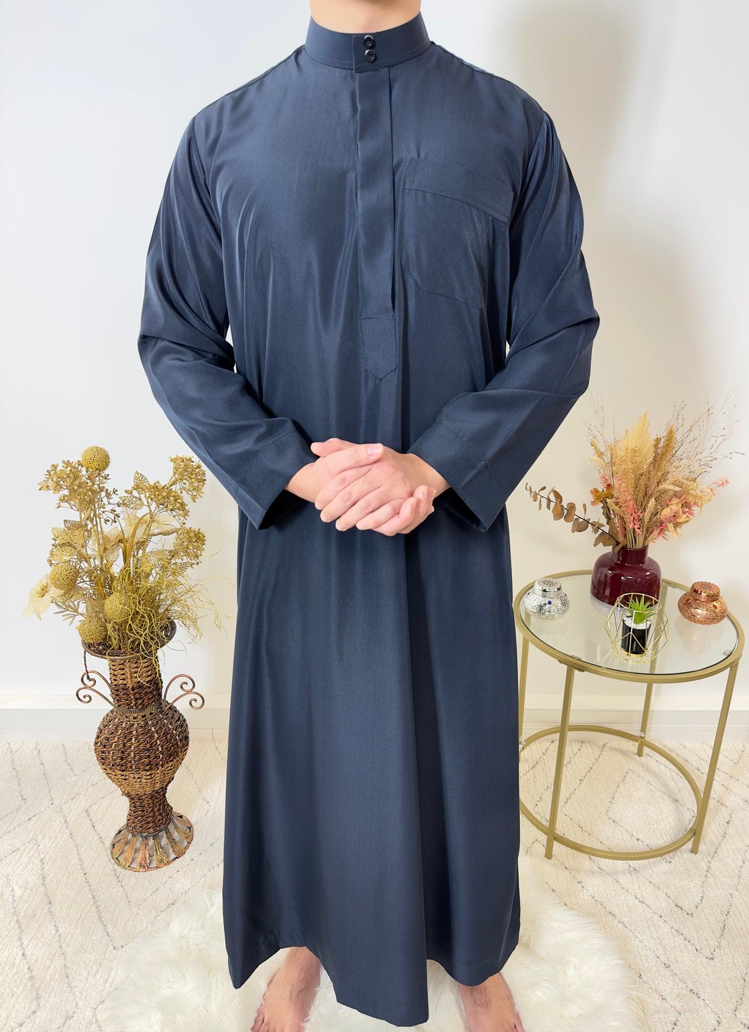 Navy Blue Saudi Qamis with Mandarin Collar - Solid Color - Men's Qamis ...